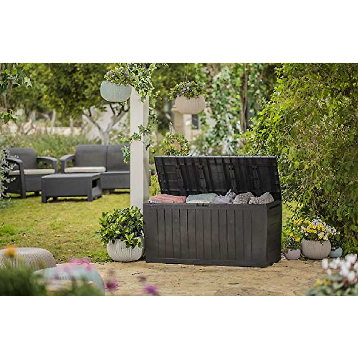 Keter Marvel Plus 71 Gallon Resin Outdoor Box for Patio Furniture Cushion Storage, Brown