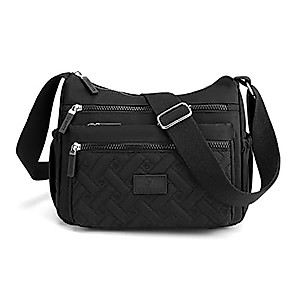 Rkrouco Women Crossbody Bag Multi-Pocket Nylon Waterproof Lightweight Casual Shoulder Handbag Purse Bookbag-Black.