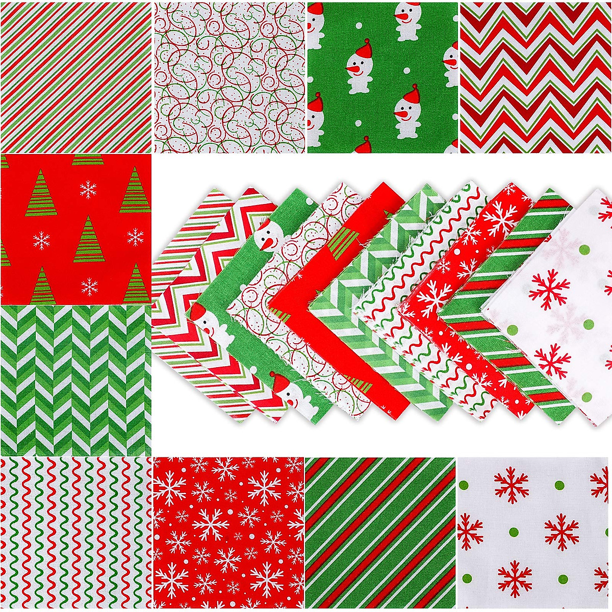 Konsait 100 Pieces Christmas Cotton Fabric Bundles 4" x 4" Precut Sewing Squares Craft Multi-Color Fabric Patchwork Christmas Tree Quarters Santa Claus Fabric Scraps for Christmas DIY Quilting