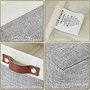 DECOMOMO Foldable Storage Bin (LARGE-Grey and White 15 x 11 x 9.5" - 3 Pack and Small 11.8 x 8 x 6-6 Pack) Collapsible Sturdy Cationic Fabric Storage Basket Cube W/Handles for Organizing Shelf Nurse