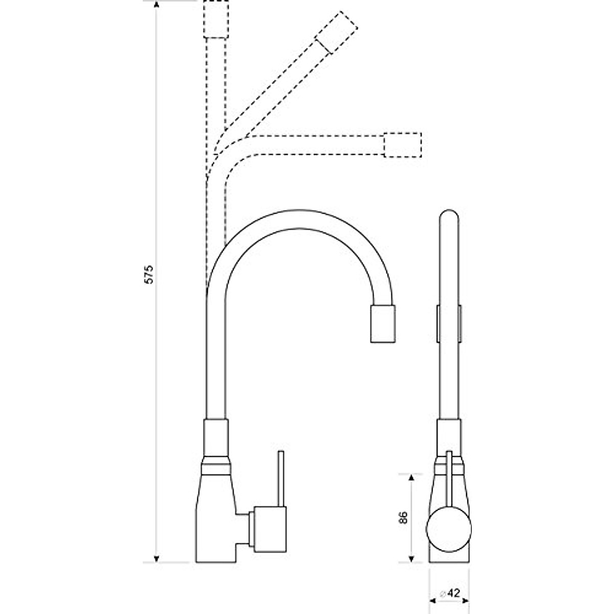 Chrome Finished Kitchen Faucet with Pull Down Sprayer Black Silicone Hose, for Bar