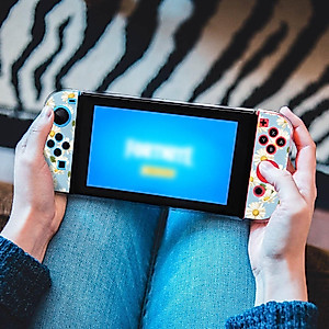 Camomile and Polka Dot Printed Protective Case Cover Compatible with Switch Game Console Controller with Holder Stand