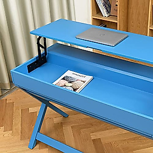 AVGVLIJ Lift Desk with 2 Drawer Storage, Computer Desk with Lift Table Top, Adjustable Height Home Study Writing Table Desk for Office, Home, Living Room (Blue)