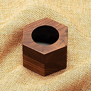 COSISO Hexagon Wooden Ring Gift Box Case for Proposal Engagement,Single Ring Holder Storage Box Jewelry Display (Black Inner)