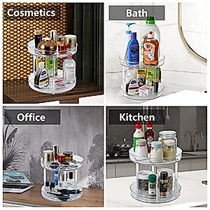 Clear Lazy Susan Organizer for Cabinet 2 Tier 360°Rotating 11 inches Lazy Susan Turntable Organizer Bins Bathroom Organizer Countertop Organization Storage Container for Kitchen, Pantry, Cupboard