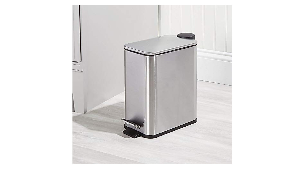 mDesign Slim Metal Trash Can - Space-Saving 1.3G/5L Waste Bin