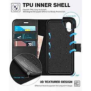 TUCCH iPhone XR Wallet Case, iPhone XR Case, Premium PU Leather Flip Cover [Shockproof TPU Shell] with Stand RFID Blocking Credit Card Slot Wireless Charging Compatible with iPhone XR 6.1, Black