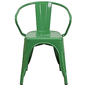 Flash Furniture Commercial Grade Green Metal Indoor-Outdoor Chair with Arms