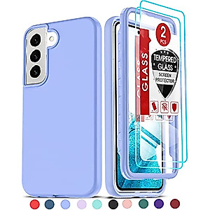 LeYi for Samsung Galaxy S22 Case, Galaxy S22 Case with [2 x Tempered Glass Screen Protector], Full-Body Shockproof Soft Silicone Protective Phone Cover Case for Samsung Galaxy S22 5G 6.1'', Violet