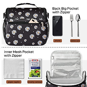 Buringer HOMESPON Insulated Lunch Bag for Women Reusable Lunch Box Cute Cooler Tote with Adjustable Shoulder Strap for Work Picnic or Travel