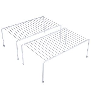 yaenoei Kitchen Storage Shelf Rack w/Plastic Feet - Medium - Steel Metal - Rust Resistant Finish - Cups, Dishes, Cabinet & Pantry Organization - Kitchen 2 Pack (Bronze)