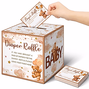 Fuutreo 51 Pcs Diaper Raffle Box with Tickets for Baby Shower Box Balloon Themed Baby Shower Decorations Baby Shower Holder for Diaper Raffle Party(Bear)