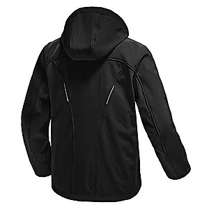 Gopune Men's Softshell Hiking Jacket Fleece Lined Waterproof Lightweight Hooded Coat (Black,XL)