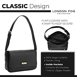 LONDON FOG ASTOR Texture Shoulder Bag for Women with Adjustable Strap - Black Texture