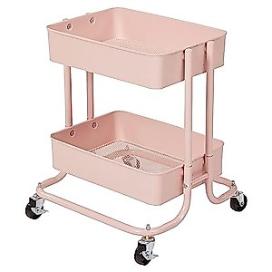 ECR4Kids 2-Tier Rolling Utility Cart, Multipurpose Storage, Pink