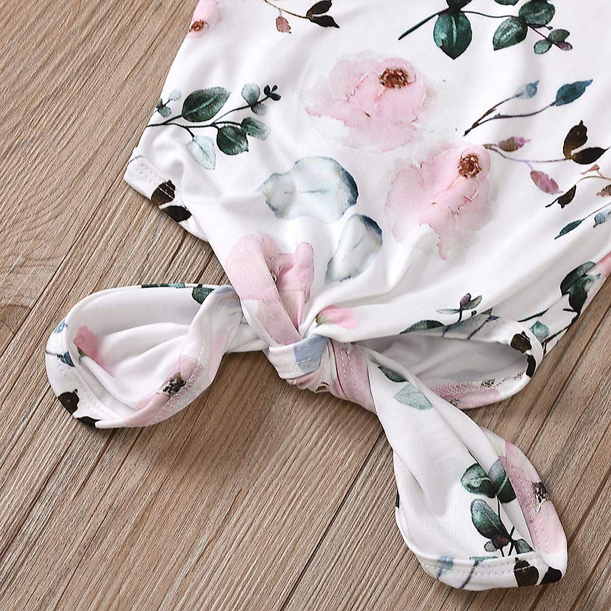 Kislio Newborn Baby Girls Boy Knotted Gown Floral Nightgown Sleeper Gown Swaddle Headband Hat Coming Home Outfit Set Pink