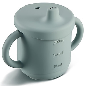 Baby Straw Cup Silicone Baby Training Cup 6 oz Infant Learning Cup Baby Training Sippy Cute Cup with Lid and Handle Baby Transition Cup for Over 6 Months Baby Infant Toddler (Seawater Green, 1)
