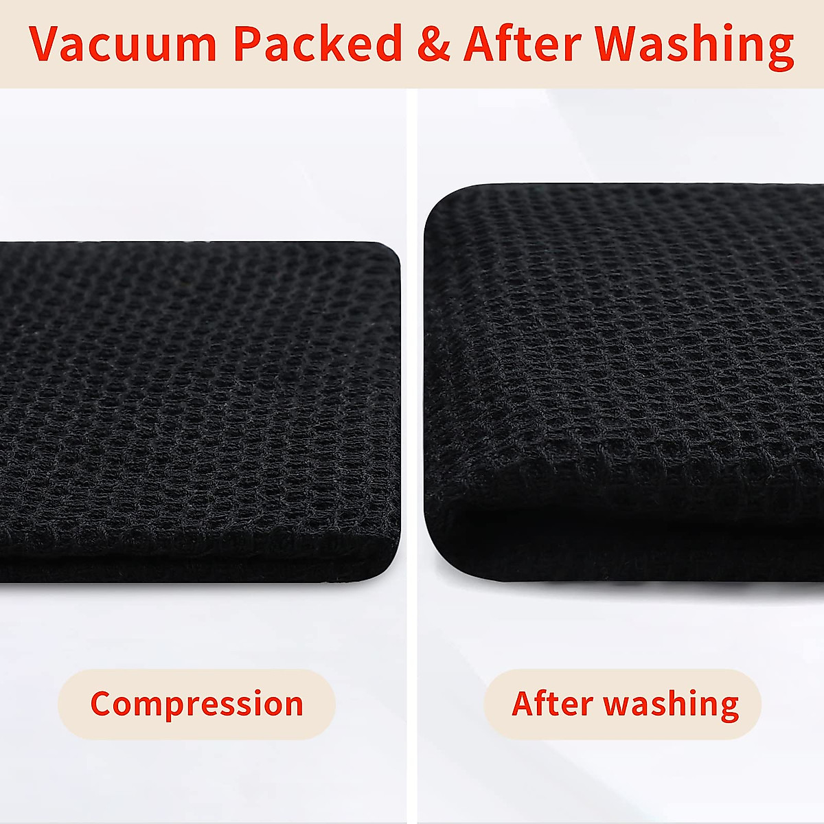 Homaxy 100% Cotton Waffle Weave Kitchen Dish Towels, Ultra Soft Absorbent Quick Drying Cleaning Towel, 13 x 28 Inches, 4-Pack, Black