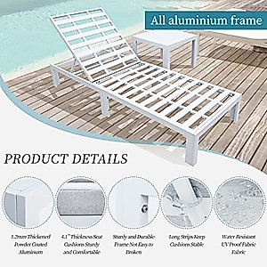 NICESOUL High-End Aluminium Outdoor Chaise Lounge Chair with Side Table, 4" Thick Cushion Anti-Rust Heavy Duty Frame Patio Lounger Recliner Chairs Sunbathing Daybed for Pool Poolside Backyard Lawn