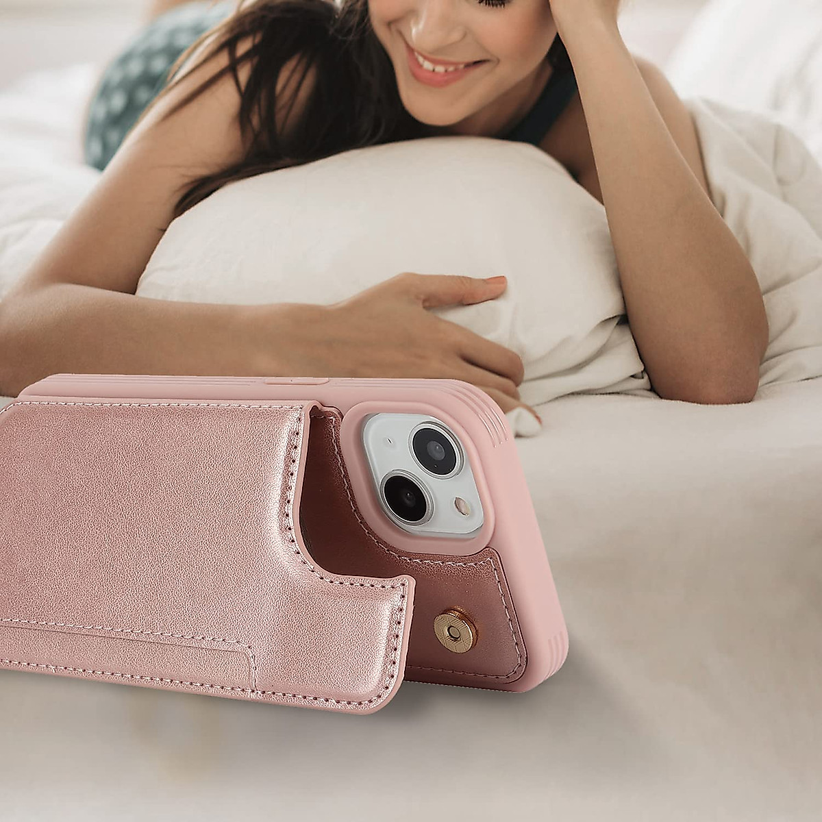 iCoverCase for iPhone 13 Case with Card Holder, iPhone 13 Wallet Case for Women Men [RFID Blocking] PU Leather Protective Wallet Phone Case for iPhone 13 6.1 Inch (Rose Gold)