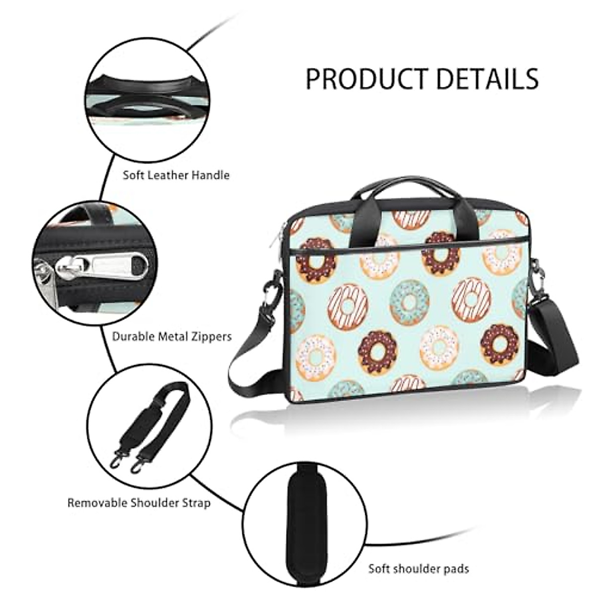 Doughnuts Laptop Computer Bag Waterproof Shoulder Messenger Bag 13-15 inch Durable Laptop Tote Bag with Shoulder Strap Handle Lightweight Crossbody Briefcase