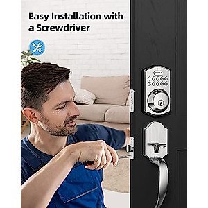 Revolo RE001 Electronic Keypad Deadbolt, Keyless Entry Door Lock, Keyed Entry, Auto Lock, Smart Lock with Handle, Front Door Handle Sets, Anti-Peeking Password, Satin Nickel
