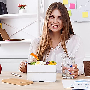 Bento Box Adult Lunch Box,All-in-1 Stackable Japanese Bento Lunch Box for Women,(47oz) Lunch Containers with Food Compartments, Accessories and Sauce Container,Leak-proof,Microwave Safe (White)