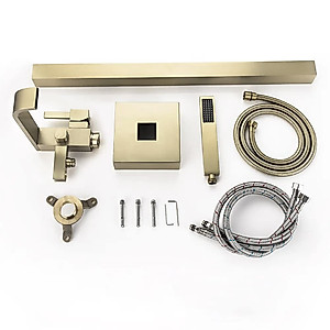 JiaYouJia Freestanding Bathtub Faucet Brushed Gold Tub Filler with Handheld Shower Single Handle Floor Mount Bathroom Faucet