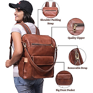 Genuine Leather Laptop Backpack for Women Designer Brown Leather Backpack Purse with 15.6-inch Laptop Computer Compartment Best for Work, Travel, and Daily Use