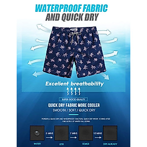 maamgic Mens Swim Trunks Quick Dry Swim Shorts with Mesh Lining Funny Swimwear Bathing Suits Navy Palm Medium