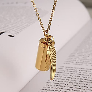 STWTR Stainless Steel Cylindrical Souvenir Capsule Pill Pendant Necklace, Cremated Ashes Pill Container Necklace (Gold-A)