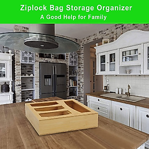 SZJHXIN Ziplock Bag Storage Organizer for Kitchen Drawer, Bamboo Ziplock Food Storage Bag Organizer, Compatible with Gallon, Quart, Sandwich and Snack Variety Size Bag