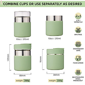 KEEPEE Insulated Glass Travel Coffee Mug with Silicone Lid - Reusable Glass Coffee Cup - Insulated Tumbler with Glass Insert - 10oz Green