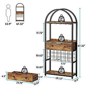 Tribesigns Wine Rack Cabinet Tall Freestanding Floor Liquor Cabinet with Glasses Holder and 1 Drawer, Industrial 21-Bottle Metal and Wood Wine Rack Table for Home Bar, Kitchen, Dining, Rustic Brown