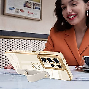 ZIYE Galaxy S22 Ultra 5G Luxury Electroplated Case with Strap Love Heart Plating Gold Bumper Cover for Women Girls Anti-Scratch Shockproof Back Phone Case for Samsung Galaxy S22 Ultra 5G 6.8 Inch