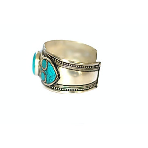 Boho Style Blue Stabilized-Turquoise Mosaic Adjustable Cuff Bracelet | Stainless Steel Jewelry for Men & Women
