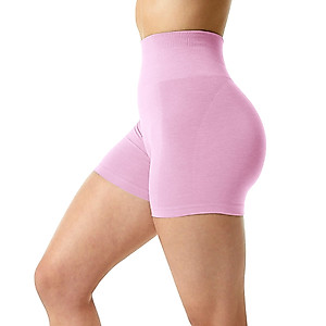 Unthewe Workout Butt Lifting Shorts for Women High Waisted Seamless Gym Yoga Booty Shorts(U526-Scrunch Pink-S)