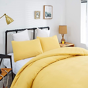 Wellboo Yellow Comforter Sets Queen Solid Yellow Bedding Comforter Sets Cotton Plain Bright Yellow Bed Comforters Queen Size Modern Pure Light Yellow Dorm Quilts Soft Health Blanket Warm Fresh Bed