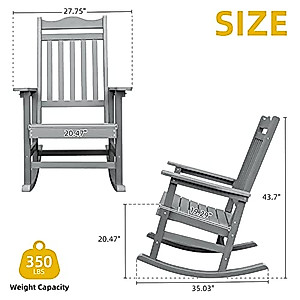 DWVO Patio Rocking Chair, All-Weather Resistant Outdoor Indoor Polyethylene Patio Rocker Chair with Cushion, Comfortable and Easy to Maintain Rocker for Balcony, Backyard and Living Room(Gray)