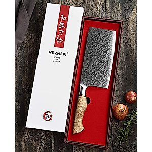 HEZHEN Meat Cleaver Butcher Knife Kitchen Vegetable Cleaver Chinese Chef Cooking Knife 6.8 Inch 67-Layer Damascus Steel Forged Sharp Utility Mincer Knife-Non-Slip Wooden Handle + Gift Box