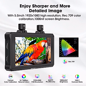 Hollyland Mars M1 [Official] 5.5” Camera Field Monitor Video Transmitter Receiver HDMI SDI Transmission System, 1000nit 3D LUT LCD Touch, 450FT Range 0.08s Latency, 2 Set