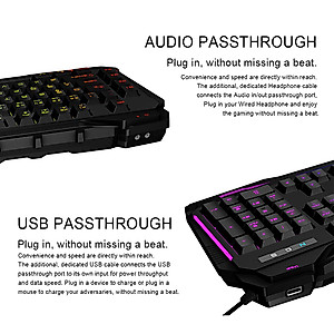 AIKUN Full Size Membrane Gaming Keyboard With 4 Macro Gaming keys,Voice Sensitive Rainbow Backlit,26 Anti-Ghosting Keys,Audio and USB Passthrough,Spill Resistant, Mobile Device Slot,Multimedia Control