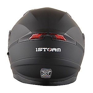 1Storm New Motorcycle Bike Modular Full Face Helmet Dual Visor Sun Shield with Rechargeable LED Tail Light: Matt Black