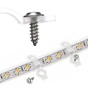 100 Pack Strip Light Mounting Bracket,Transparent Fixing Clips for 10mm Wide IP65 Waterproof 5050 LED Strip Light,One Side Fixing,100 Screws Included