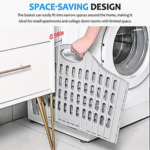 B BIBYKIVN Collapsible Laundry Basket,63L/16.6 Gallon Large Plastic Laundry Basket with Carry Handle,Space-Saving,Foldable Laundry Basket for Easy Storage,for Home,Dorm,Travel Use (B/Grey, 2 pack)