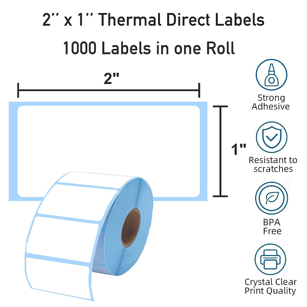 2 x 1 Direct Thermal Laverls, Thermal Name Label Stickers, Thermal Label Stickers, Barcode Label Thermal-1 Roll,1000 Labels