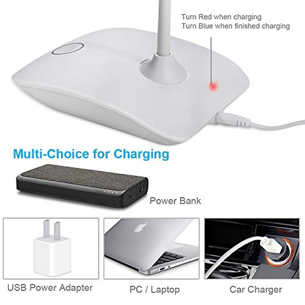 DEEPLITE LED Desk Lamp with Flexible Gooseneck 3 Level Brightness, Battery Operated Table Lamp 5W Touch Control, Compact Portable lamp for Dorm Study Office Bedroom, Eye-Caring and Energy Saving