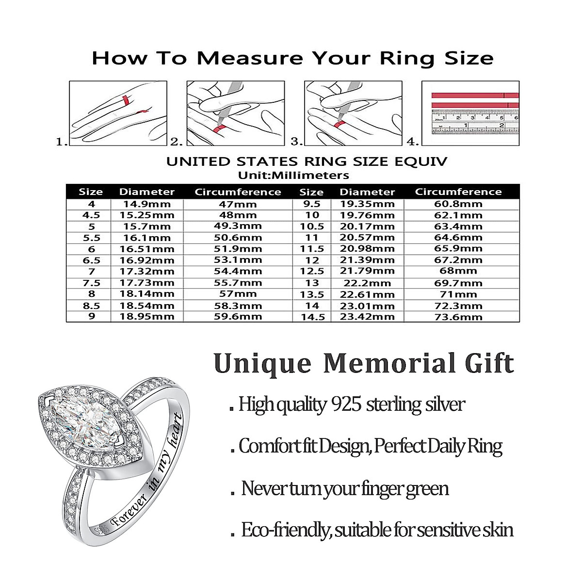 925 Sterling Silver Cremation Urn Ring (Size 10) for Women Holds Loved Ones Ashes - Memorial Keepsake Gifts for Mother