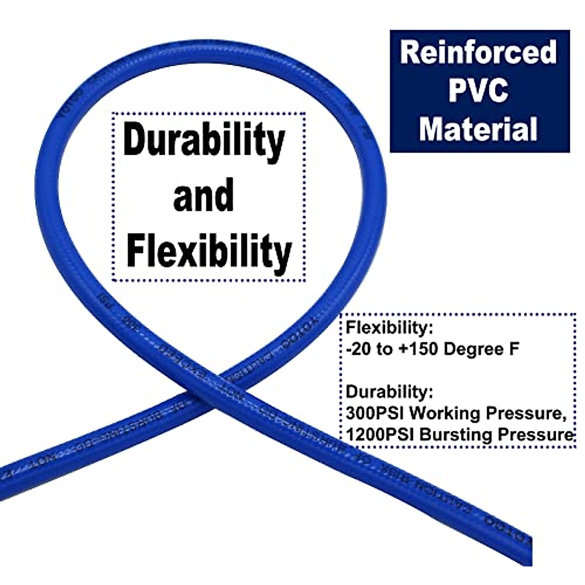 YOTOO PVC Air Hose 3/8-Inch by 25-Feet 300 PSI Heavy Duty, Lightweight, Kink Resistant with 1/4-Inch Industrial Quick Coupler Fittings, Bend Restrictors, Blue