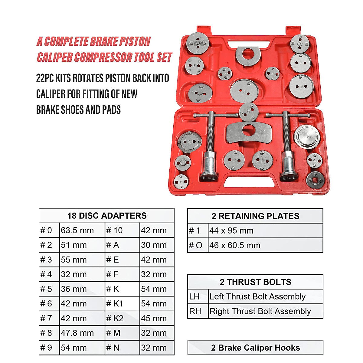 YAKEFLY 24Pieces Brake Caliper Tool,Universal Disc Brake Caliper Wind Back Tool and Piston Compression Sets,Heavy Duty Brake Caliper Compression Tool Caliper Piston Tool (Red)